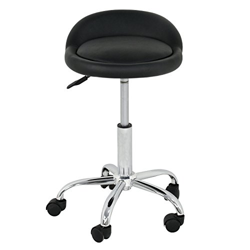 BBBuy Adjustable Relief Hydraulic Massage Stool Facial Spa Tattoo Beauty Rolling Bar Stools Swivel Hydraulic Chair with Back Rest (Black/White)
