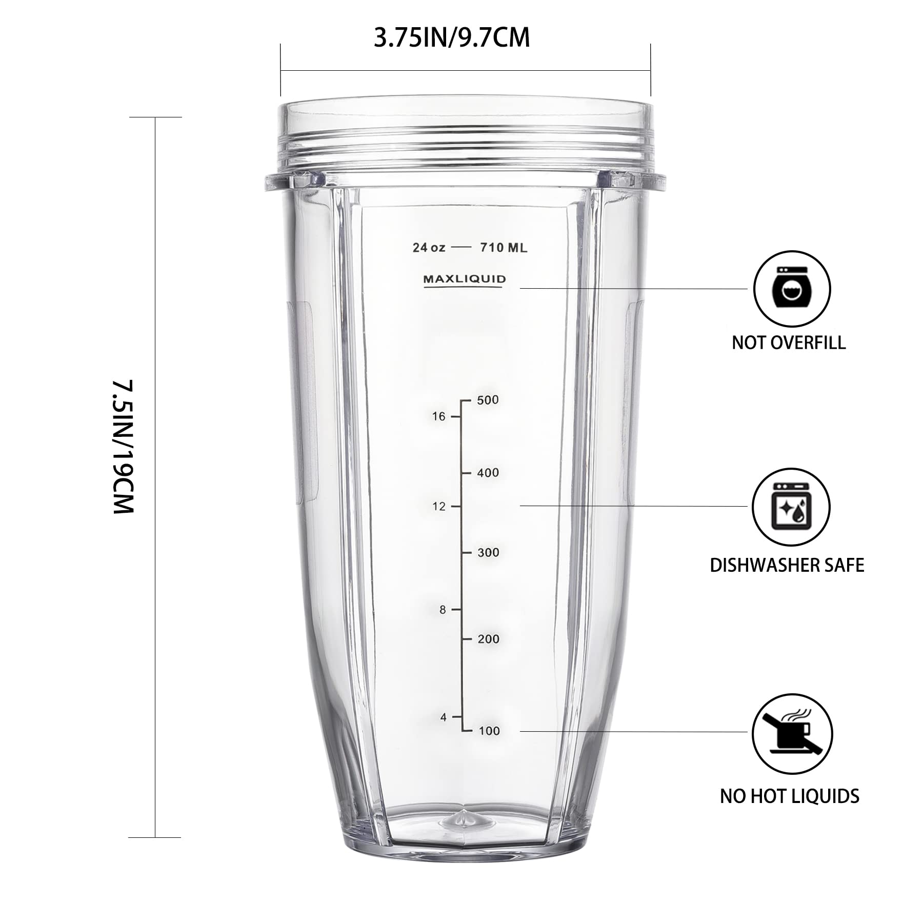 [Upgraded] Replacement 24oz Nutri Ninja Blender Cup with Sip & Seal Lid For BL450 BL454 BL456 BL480 BL482 BL640 BL642 BL682 BN751 BN801 Foodi SS101 SS351 SS401 Ninja Blender Auto IQ Blade, 2 Pack