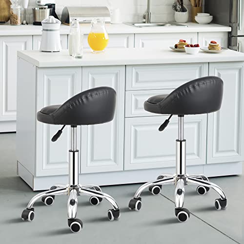 BBBuy Adjustable Relief Hydraulic Massage Stool Facial Spa Tattoo Beauty Rolling Bar Stools Swivel Hydraulic Chair with Back Rest (Black/White)