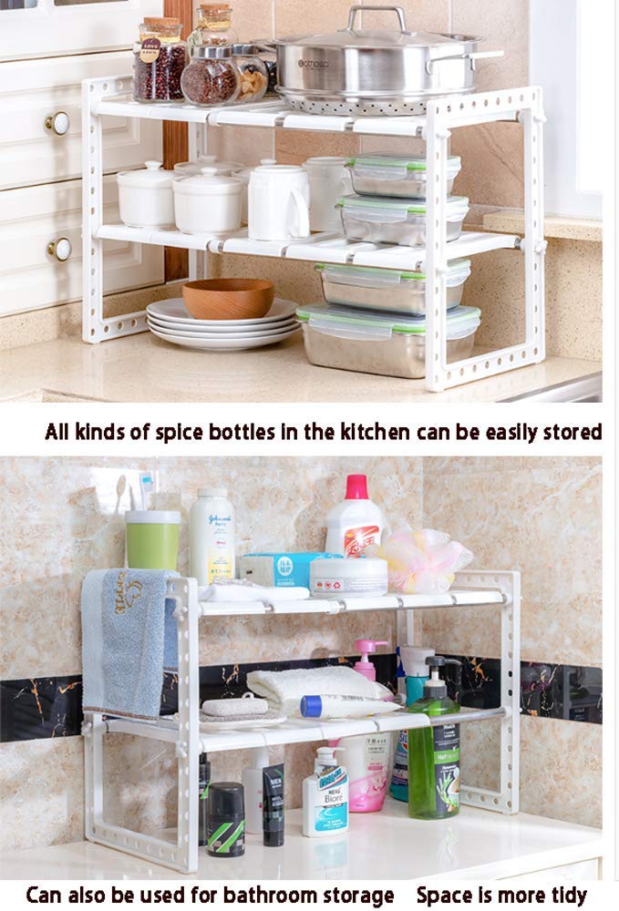 LEAYAN Under Sink Storage Under Sink Organizer Kitchen,Expandable Home Organizer Rack,Multifunctional Under Sink Organizer Home Storage Rack,for Bathroom Under Sink Rack Shelf, White 60 * 26 * 38cm