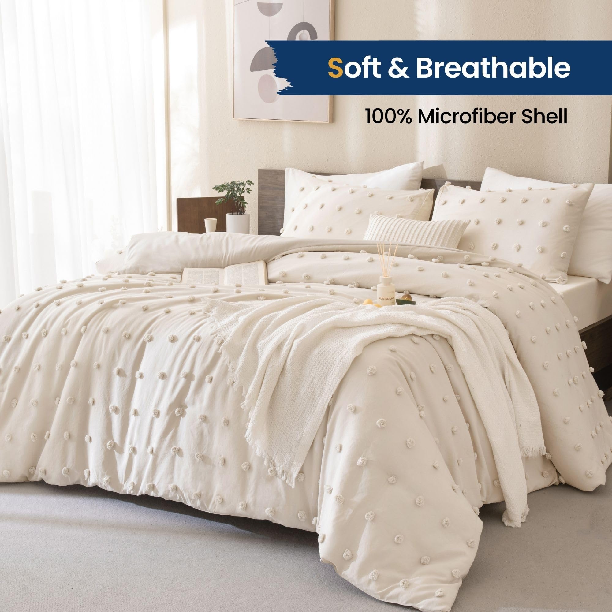 Paxrac Beige Comforter Set Twin/Twin XL, Cream 2 Pieces Tufted Comforter Set, Lightweight Neutral Bedding Set, Soft and Fluffy Microfiber Comforter for All Seasons (68x90in Comforter & 1 Pillowcases)