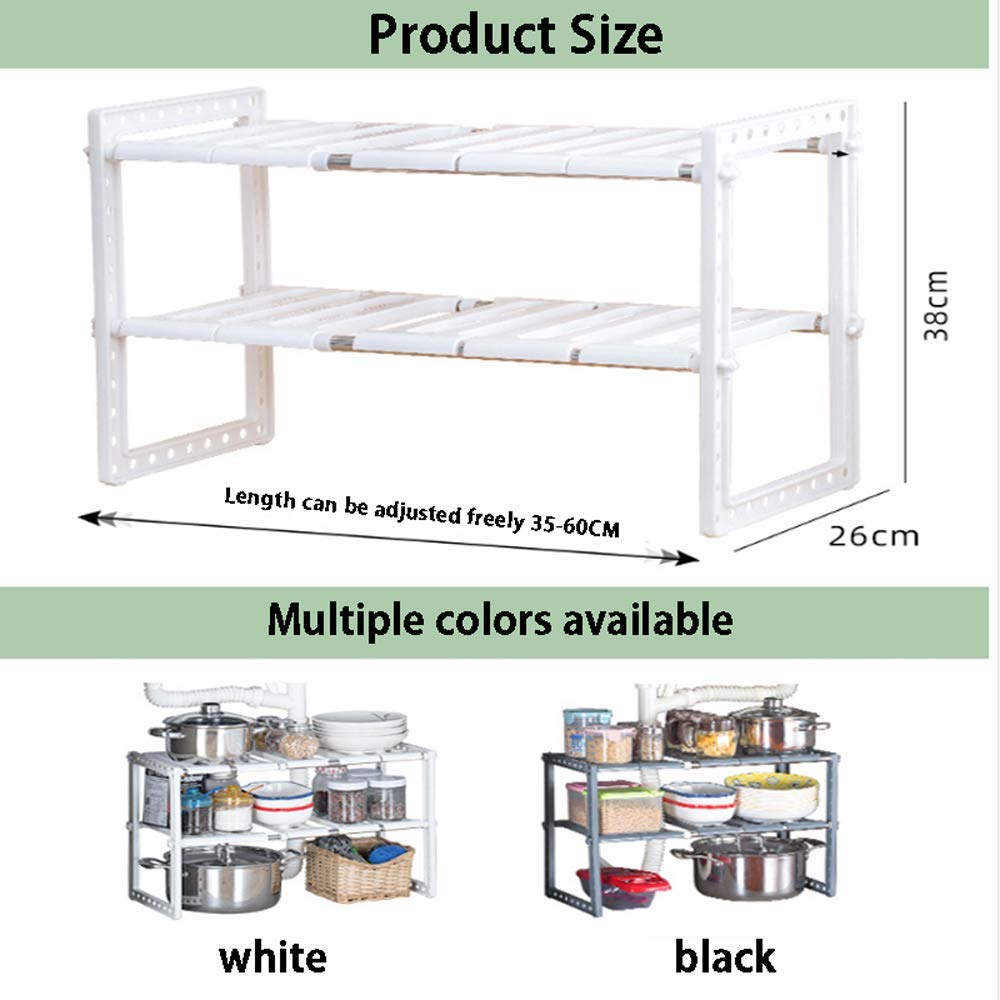 LEAYAN Under Sink Storage Under Sink Organizer Kitchen,Expandable Home Organizer Rack,Multifunctional Under Sink Organizer Home Storage Rack,for Bathroom Under Sink Rack Shelf, White 60 * 26 * 38cm
