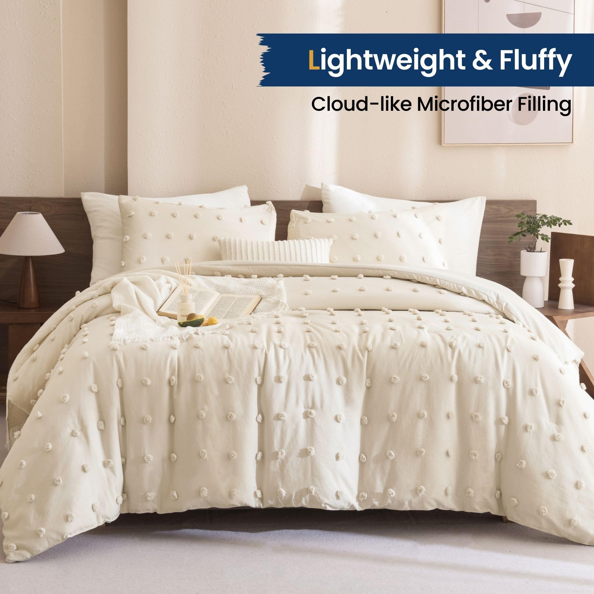 Paxrac Beige Comforter Set Twin/Twin XL, Cream 2 Pieces Tufted Comforter Set, Lightweight Neutral Bedding Set, Soft and Fluffy Microfiber Comforter for All Seasons (68x90in Comforter & 1 Pillowcases)