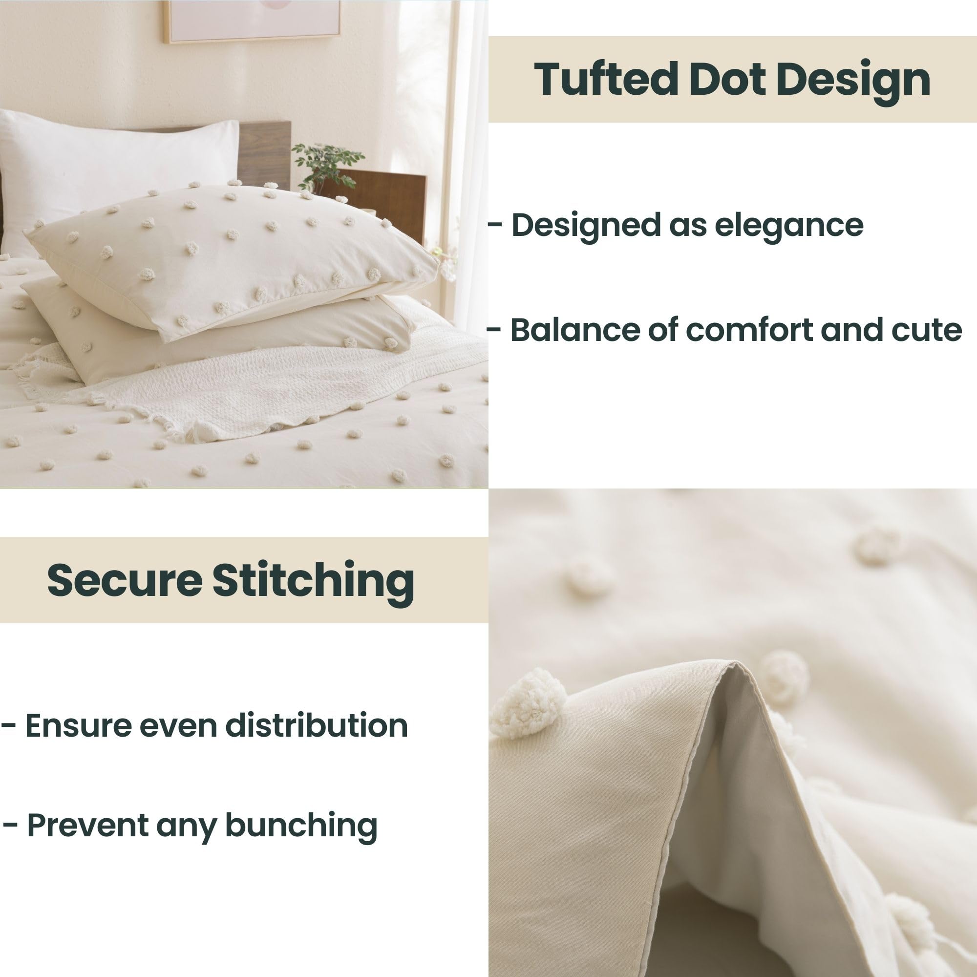Paxrac Beige Comforter Set Twin/Twin XL, Cream 2 Pieces Tufted Comforter Set, Lightweight Neutral Bedding Set, Soft and Fluffy Microfiber Comforter for All Seasons (68x90in Comforter & 1 Pillowcases)