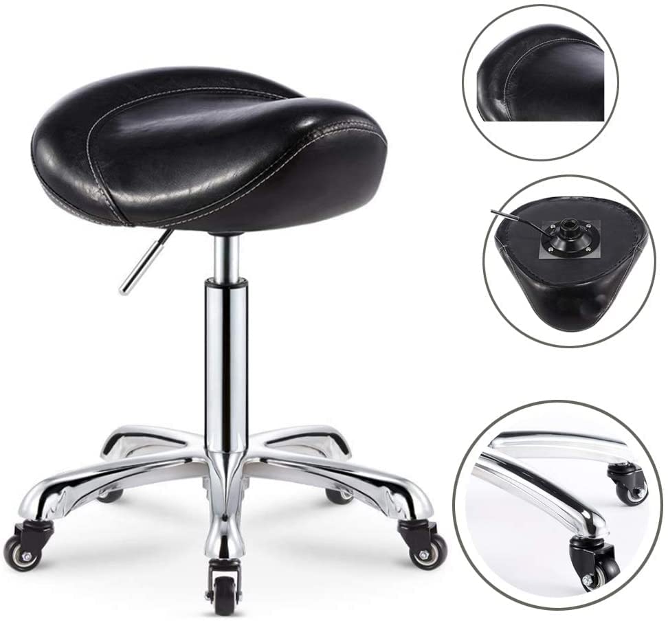 Gcxgz Rolling Swivel Stool Rolling Saddle Stool PU Leather Swivel Adjustable Rolling Stool with Wheels Salon Chair for Kitchen,Salon,Bar,Office,Massage (Color : Brown2)