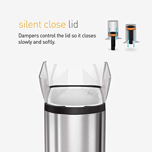 simplehuman 10 Liter / 2.6 Gallon Butterfly Lid Bathroom Step Trash Can, Brushed Stainless Steel with Black Trim