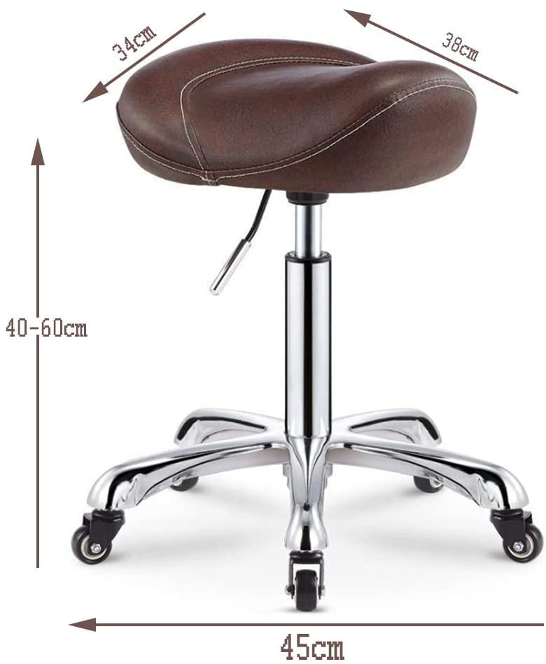 Gcxgz Rolling Swivel Stool Rolling Saddle Stool PU Leather Swivel Adjustable Rolling Stool with Wheels Salon Chair for Kitchen,Salon,Bar,Office,Massage (Color : Brown2)