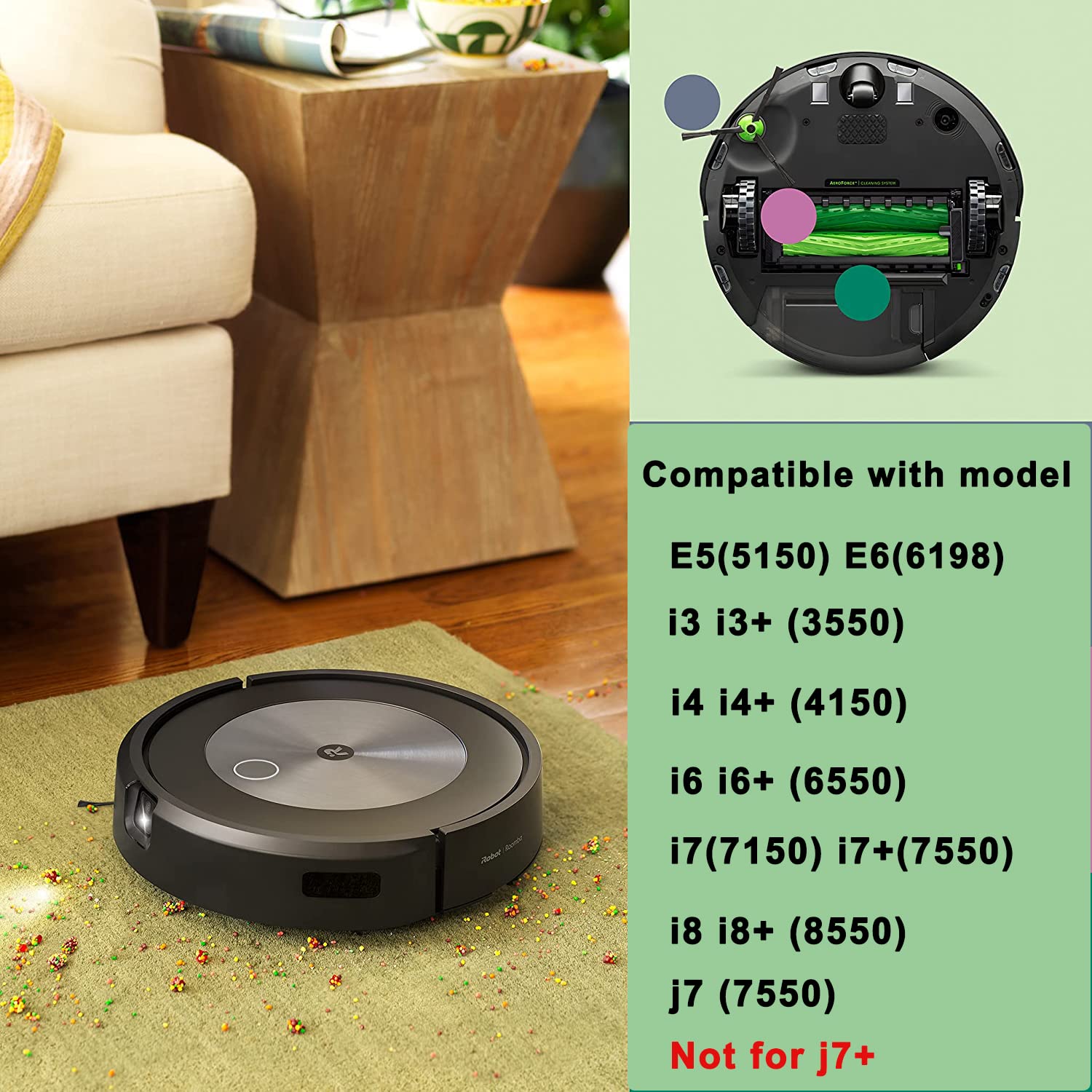 GYLBF Replacement Parts for iRobot Roomba i7 i7+ i3 i3+ i4 i4+ i6 i6+ i8 i8+ j7 E5 E6 E7 Vacuum Cleaner, Accessories Kit (3 Sets Roller Brushes, 8 Filters, 8 Side Brushes, 8 Dust Bags)