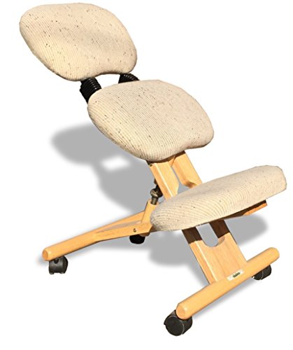 Cinius Professional Ergonomic Wooden Height-Adjustable Kneeling Chair with Backrest Support and Non-deformable Cushions. Beige