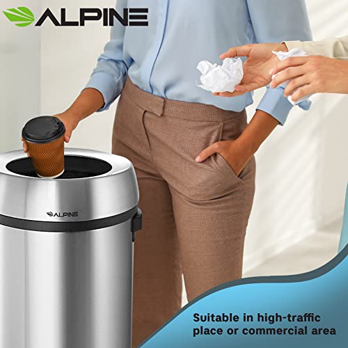 Alpine17 Gallon Stainless Steel Trash Can - Heavy Duty Garbage Bin for Home & Business Wastes (Open Top)