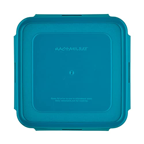 Rachael Ray Leak-Proof Nestable Container Food Storage Bin Set, 10-Piece Square, Teal Lid
