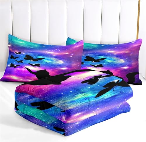 GIVOOKO Kids Comforter Set Twin Butterfly Bedding Sets Cute Cat Bedding Comforter Sets for Girls Teens Adults 2 Pieces(1 Comforter and 1 Pillowcase)