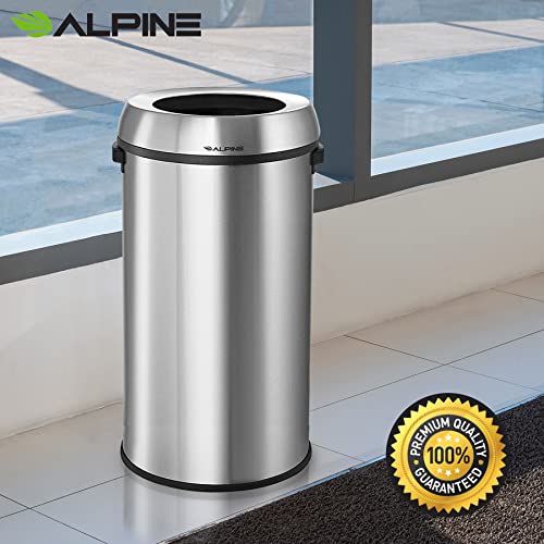Alpine17 Gallon Stainless Steel Trash Can - Heavy Duty Garbage Bin for Home & Business Wastes (Open Top)