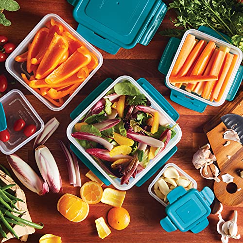 Rachael Ray Leak-Proof Nestable Container Food Storage Bin Set, 10-Piece Square, Teal Lid