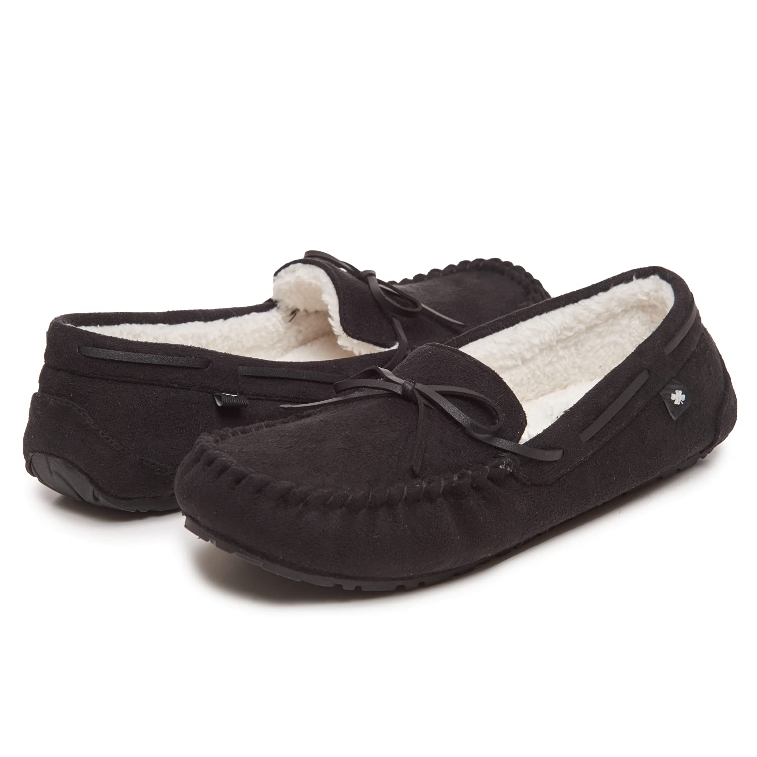 Lucky Brand Mens Micro-Suede Moccasin Slippers with Faux Sherpa Lining