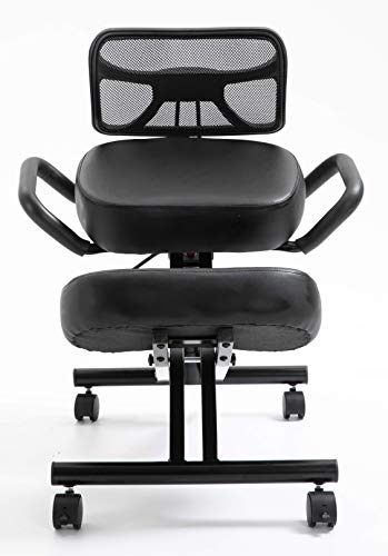 Beautiful Ergonomic Kneeling Chair with Thick Leather Cushions, Pneumatic Height Adjustment, Back Support, Side Handles, Back Pain Relief, Work from Home & Office, Black Stork [Updated August 2021]