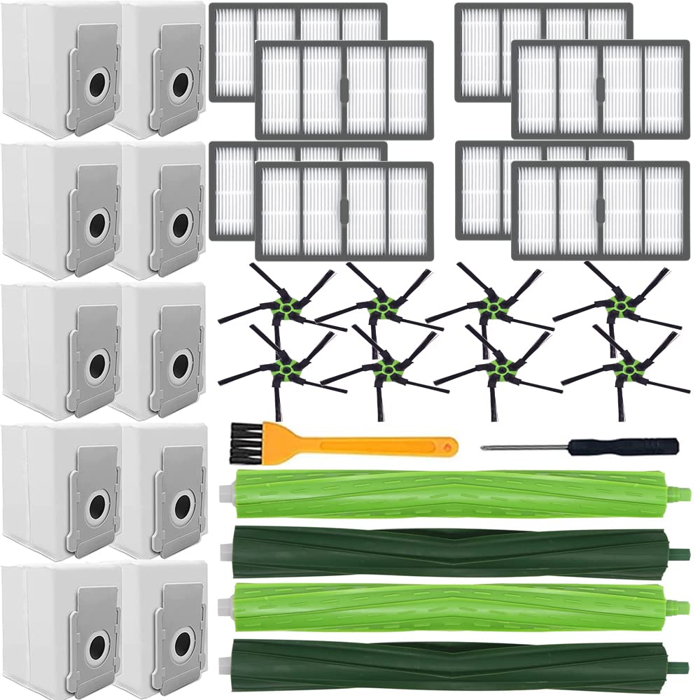 LOTIN Replacement Parts Kit Compatible with Roomba s9(9150),s9+(9550), Series Vacuum Cleaner.Pack of 2 Set of Multi-Surface Rubber Brushes,8 Side Brushes,8 Filters,10 Dust Bags,2 Tools …