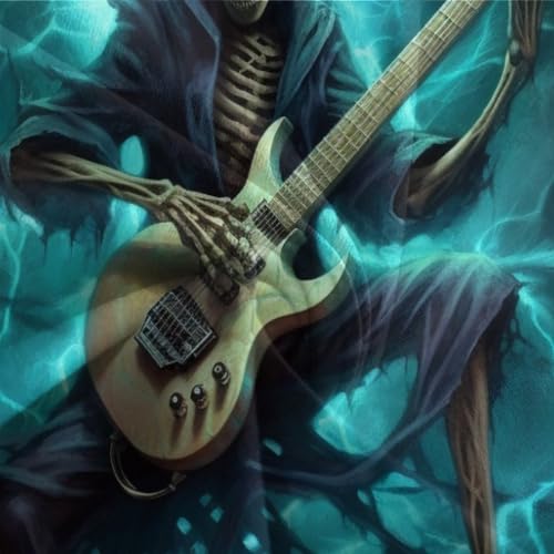 LENTLY Skull Guitar Bedding Set for Childrens and Adults Duvet Cover Set with Pillowcase 3D Print Hip Hop Rock Style Comforter Cover 3 Pieces Soft Microfiber Quilt Cover Twin(173x218cm)