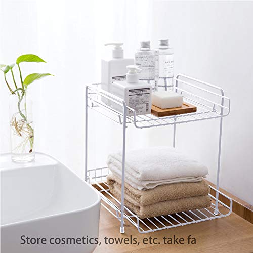 Lainrrew 2 Tier Cabinet Organizer, Stackable Under Sink Mesh Basket Organizer Under the Sink Storage Organizer for Home, Kitchen, Bathroom, Countertop (White)