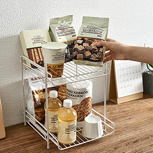 Lainrrew 2 Tier Cabinet Organizer, Stackable Under Sink Mesh Basket Organizer Under the Sink Storage Organizer for Home, Kitchen, Bathroom, Countertop (White)