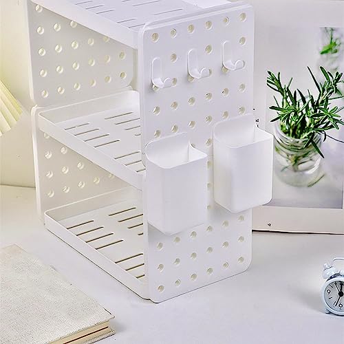 Buqerb 2 Tier Organizer Countertop,spice rack,stair basket with Detachable Cups and Hooks for Bathroom Counter Kitchen Bedroom Living Room Cloakroom,White