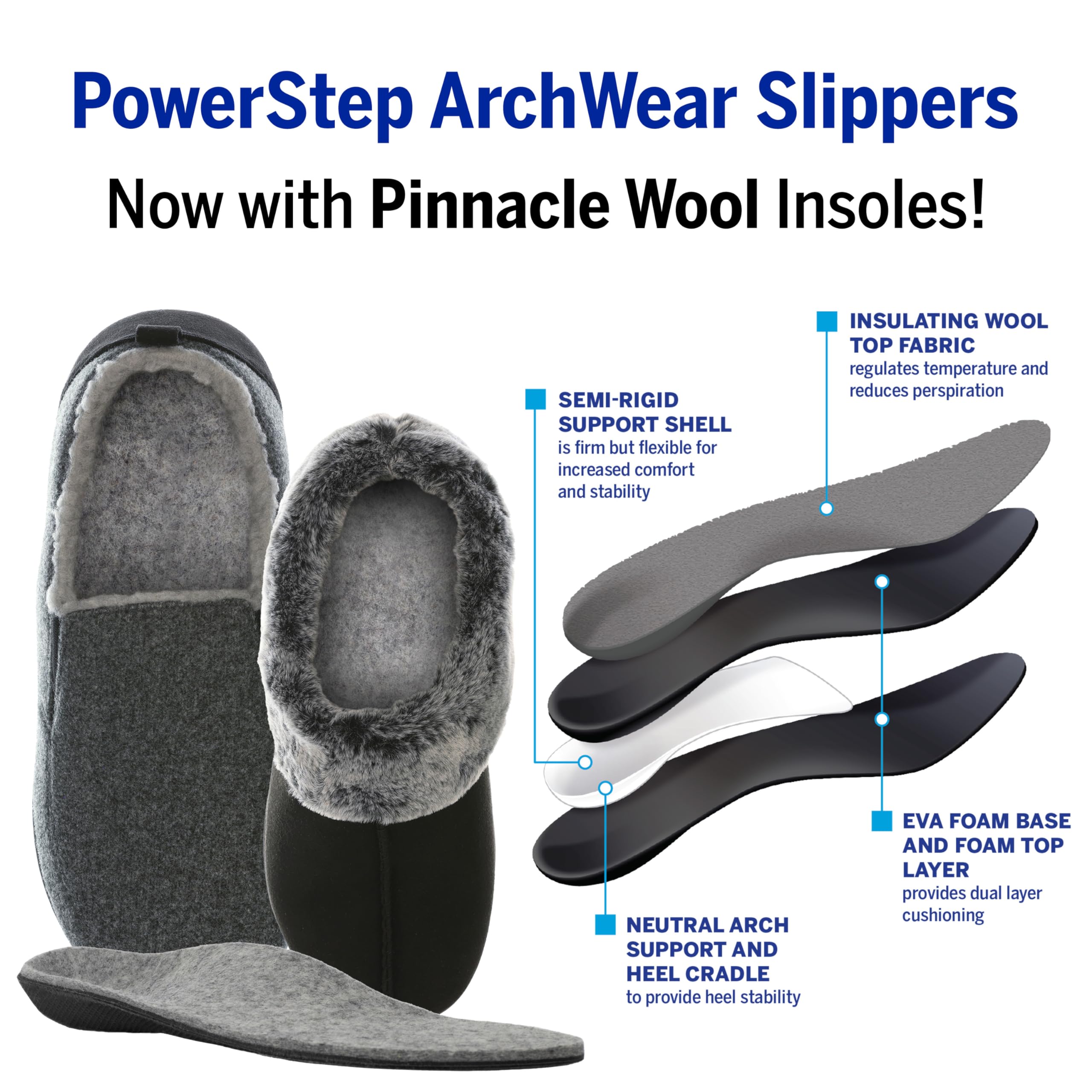 Powerstep Men's 2022 Archwear, House Shoes, Orthotic Slippers with Arch Support, Dark Gray, 11