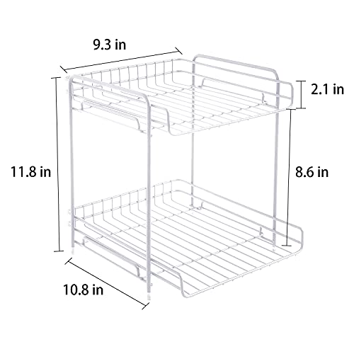 Lainrrew 2 Tier Cabinet Organizer, Stackable Under Sink Mesh Basket Organizer Under the Sink Storage Organizer for Home, Kitchen, Bathroom, Countertop (White)