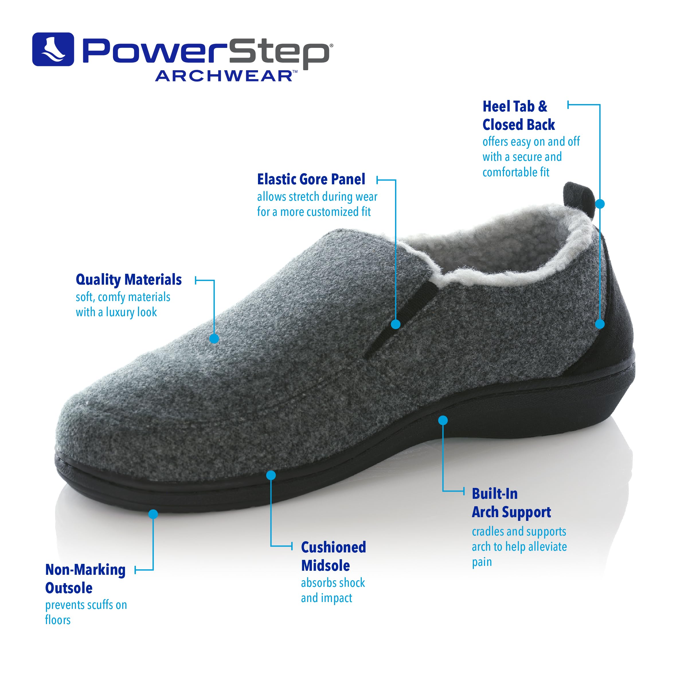 Powerstep Men's 2022 Archwear, House Shoes, Orthotic Slippers with Arch Support, Dark Gray, 11