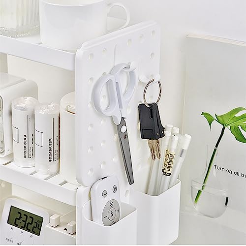 Buqerb 2 Tier Organizer Countertop,spice rack,stair basket with Detachable Cups and Hooks for Bathroom Counter Kitchen Bedroom Living Room Cloakroom,White