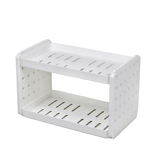 Buqerb 2 Tier Organizer Countertop,spice rack,stair basket with Detachable Cups and Hooks for Bathroom Counter Kitchen Bedroom Living Room Cloakroom,White
