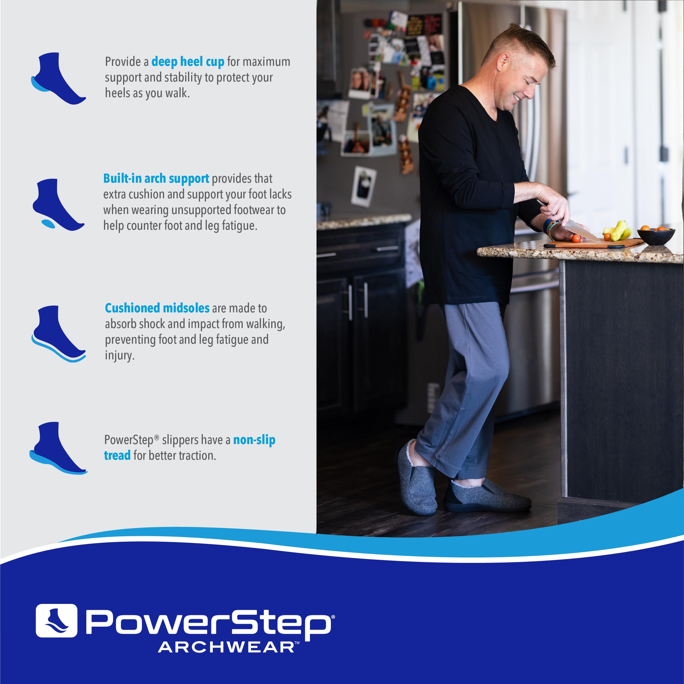 Powerstep Men's 2022 Archwear, House Shoes, Orthotic Slippers with Arch Support, Dark Gray, 11
