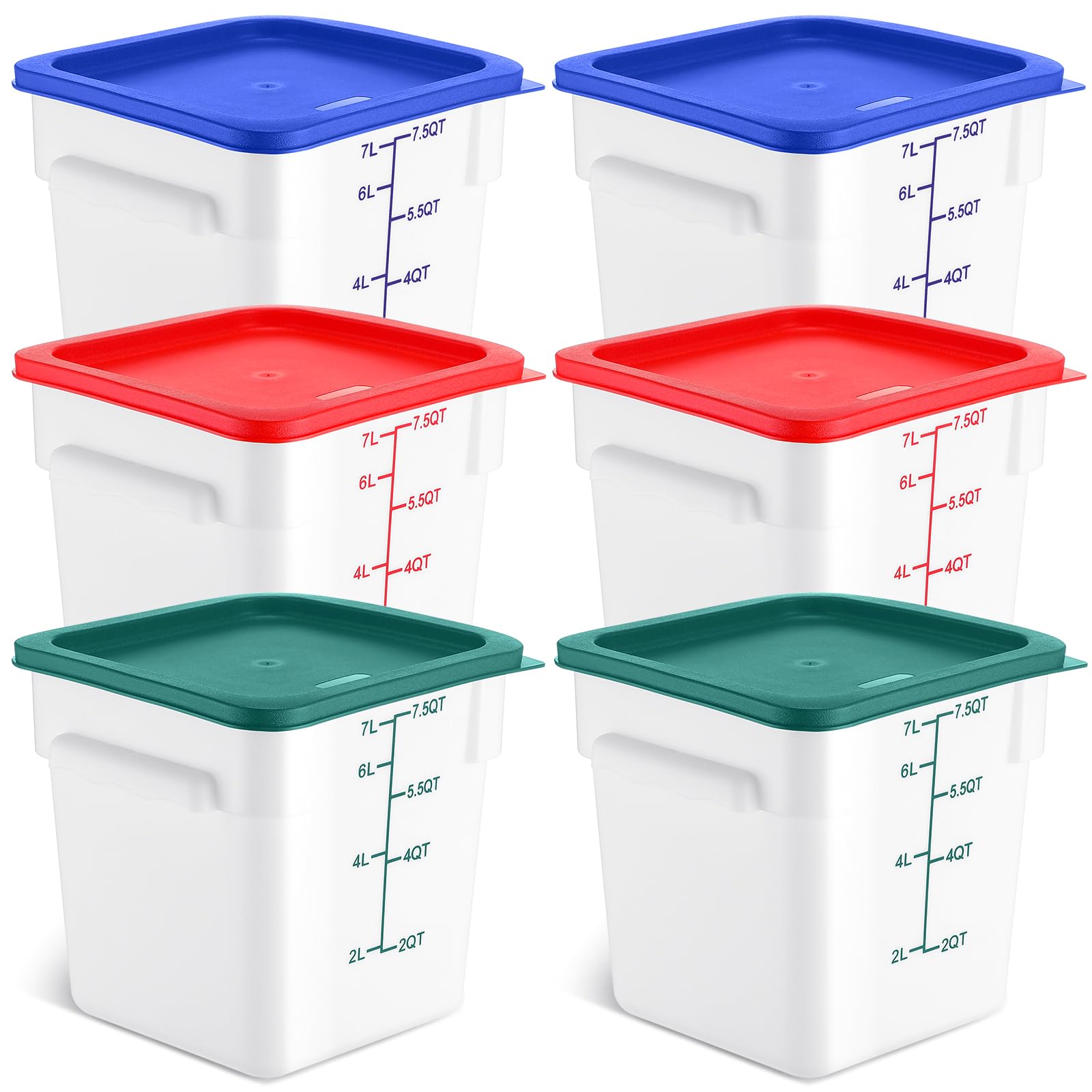 Wenqik 6 Pieces 7.5 Quart Commercial Food Storage Containers with Lid Square Food Storage Containers with Lids Space Saving Clear Brining Container for Kitchen Restaurant Freezer Flour Sugar
