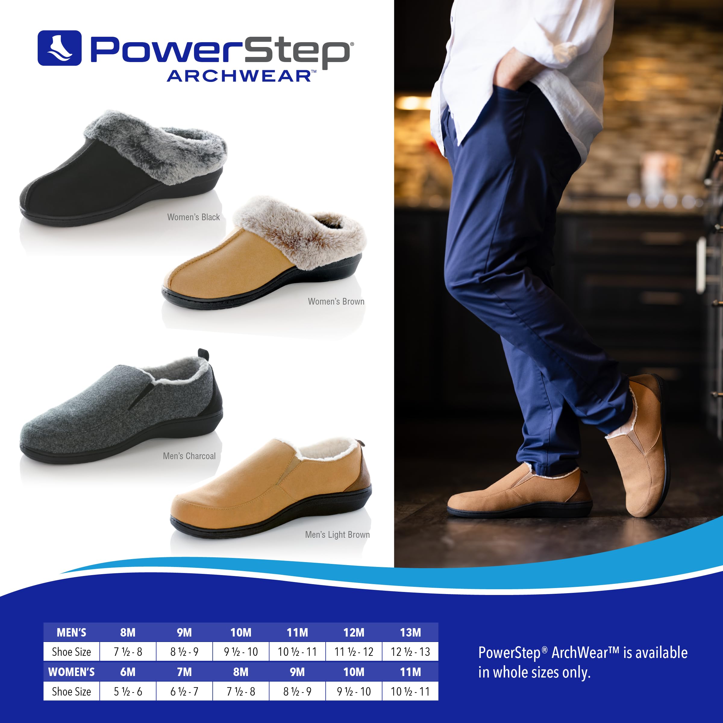 Powerstep Men's 2022 Archwear, House Shoes, Orthotic Slippers with Arch Support, Dark Gray, 11
