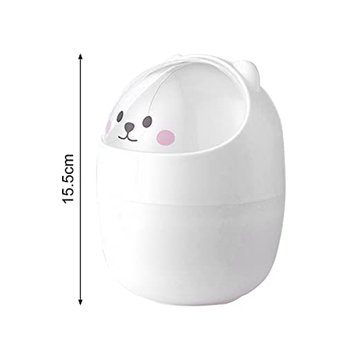 Mini Desktop Trash Can, Cute Home Desktop Trash Can with Lid Small Mini Plastic Desk Organizer Pencil Holder Desktop Trash Bin for Bedroom (4.33" x 6.1") White 4.33" x 6.1"