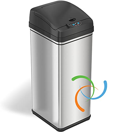 iTouchless 13 Gallon Kitchen Trash Can with AbsorbX Odor Filter System, Powered by Batteries (not Included) or Optional AC Adapter (Sold Separately), Original Stainless Steel