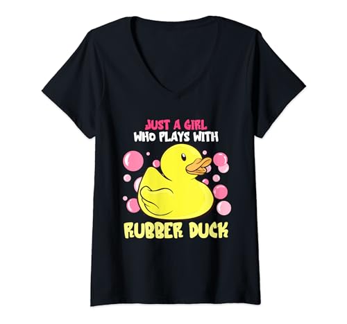 Rubber Duck Just A Girl Cute Duckie Rubber Duck Lover Quack V-Neck T-Shirt