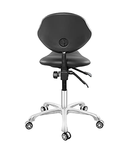 Senkelly Saddle Rolling Stool with Wheels, Adjustable Workbench Stool with Backrest, Swivel Stool Chair for Pedicure Work Office Kitchen-Ergonomic