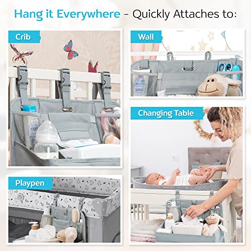 XL Hanging Diaper Caddy Organizer β Reinforced Diaper Stacker for Crib that Keeps Shape β Hanging Diaper Organizer for Changing Table, Playard, Wall & Door β Diaper Holder for Newborn Baby Girl & Boy