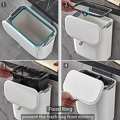 Hanging Trash Can with Lid for Kitchen Cabinet Door, 2.3 Gallon Wall Mounted Garbage Can Kitchen Compost Bin for Countertop or Under Sink