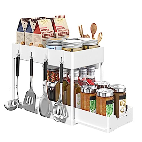 Hoffnugshween Under Sink Organizers and Storage, Slide out Drawer Kitchen Bathroom Under Sink Storage Rack, Bathroom Cabinet Organizer Shelf Baskets 2 Tier Large Capacity (1 Pack) (White)