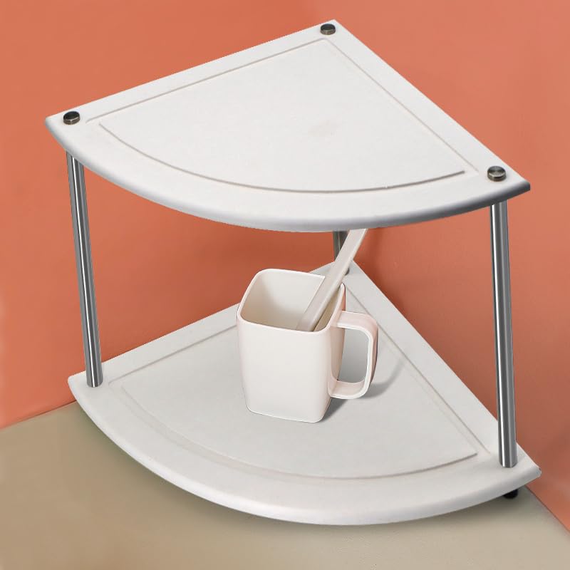 2 Tier Water Absorbing Stone Tray for Sink, Diatomaceous Earth Fast Drying Stone Sink Caddy Tray for Bathroom Kitchen -White