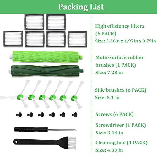SogYupk Replacement Parts Kit,Compatible for IRobot Roomba E5 E6 E7 i3 i3+ i4 i6 i6+ i7 i7+ j7 j7+.Includes 1 Set of Rubber Brushes+6 Filters+6 Side Brushes+6 Screws+1 Cleaning Tool (20 Pack)