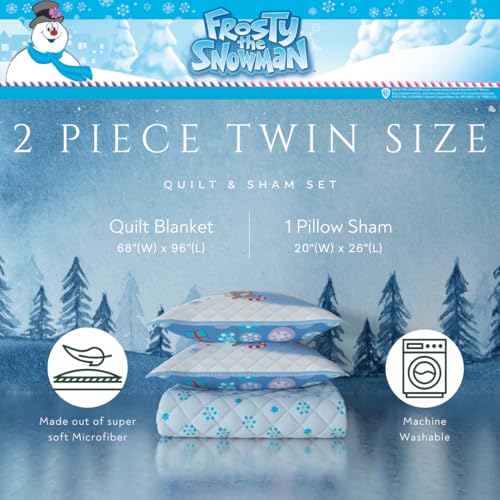 Franco Frosty The Snowman Holiday & Christmas Quilt Bedding Super Soft 2 Piece Pillow Sham and Quilt Set, Twin Size 68" x 86", (100% Officially Licensed Product)