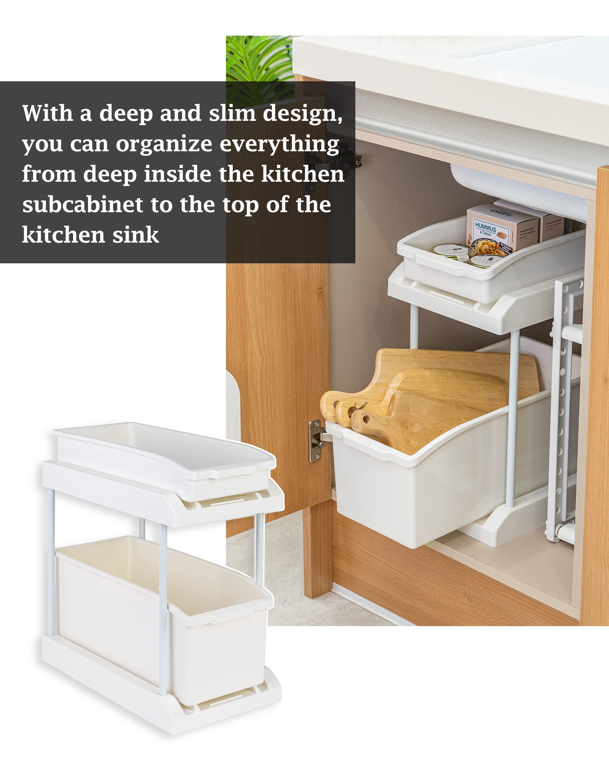 COELO Under Sink Organizer 2-Tier Shelf Kitchen Bathroom Cabinet Multi-purpose Multi-use Dish Brush Storage Sponge Holder Standing Rack, White