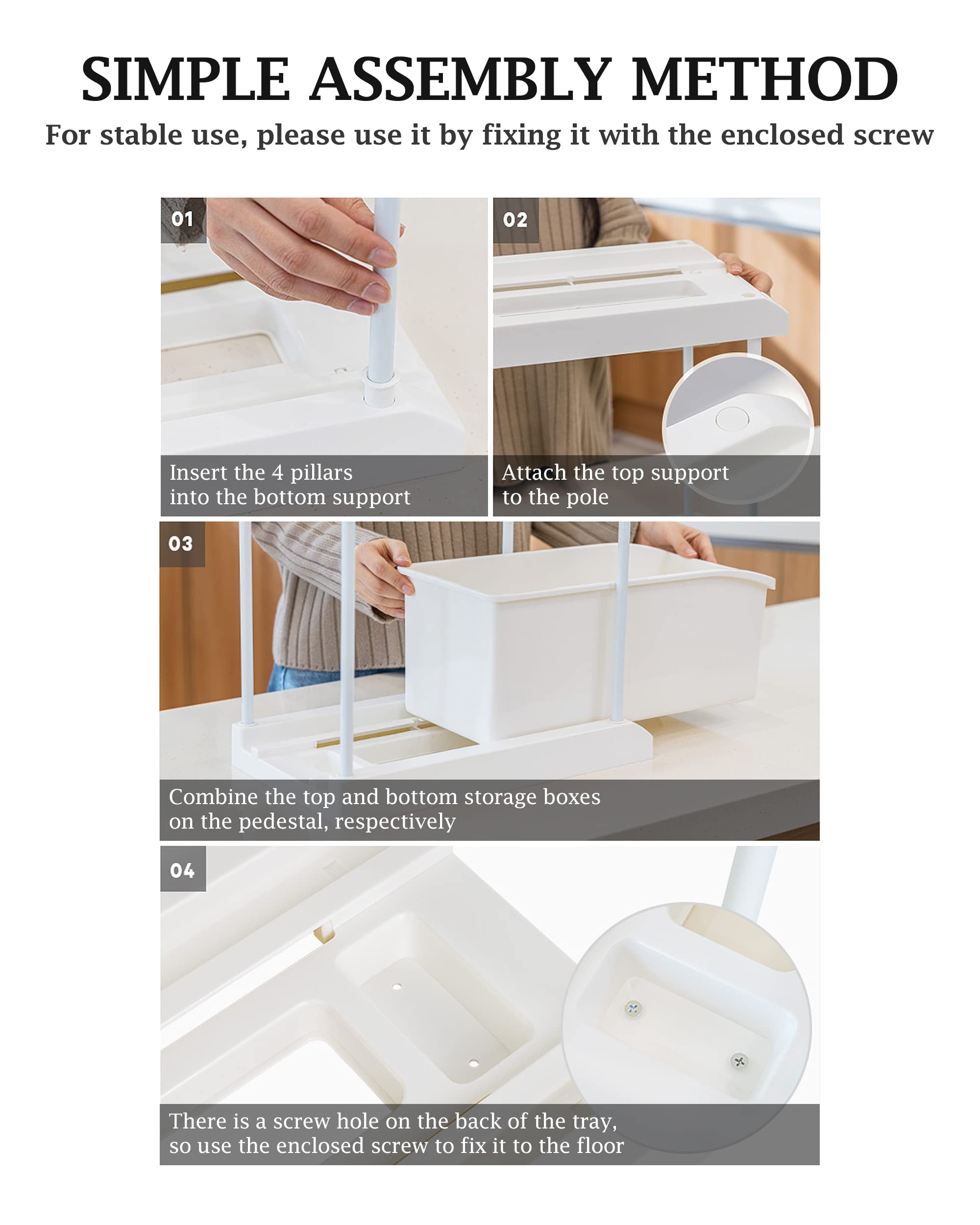 COELO Under Sink Organizer 2-Tier Shelf Kitchen Bathroom Cabinet Multi-purpose Multi-use Dish Brush Storage Sponge Holder Standing Rack, White