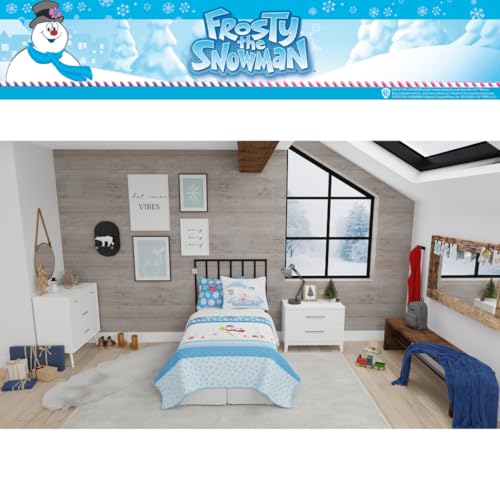 Franco Frosty The Snowman Holiday & Christmas Quilt Bedding Super Soft 2 Piece Pillow Sham and Quilt Set, Twin Size 68" x 86", (100% Officially Licensed Product)