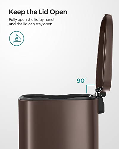 SONGMICS 13 Gallon Trash Can, Stainless Steel Kitchen Garbage Can, Recycling or Waste Bin, Soft Close, Step-On Pedal, Removable Inner Bucket, Brown ULTB50BR