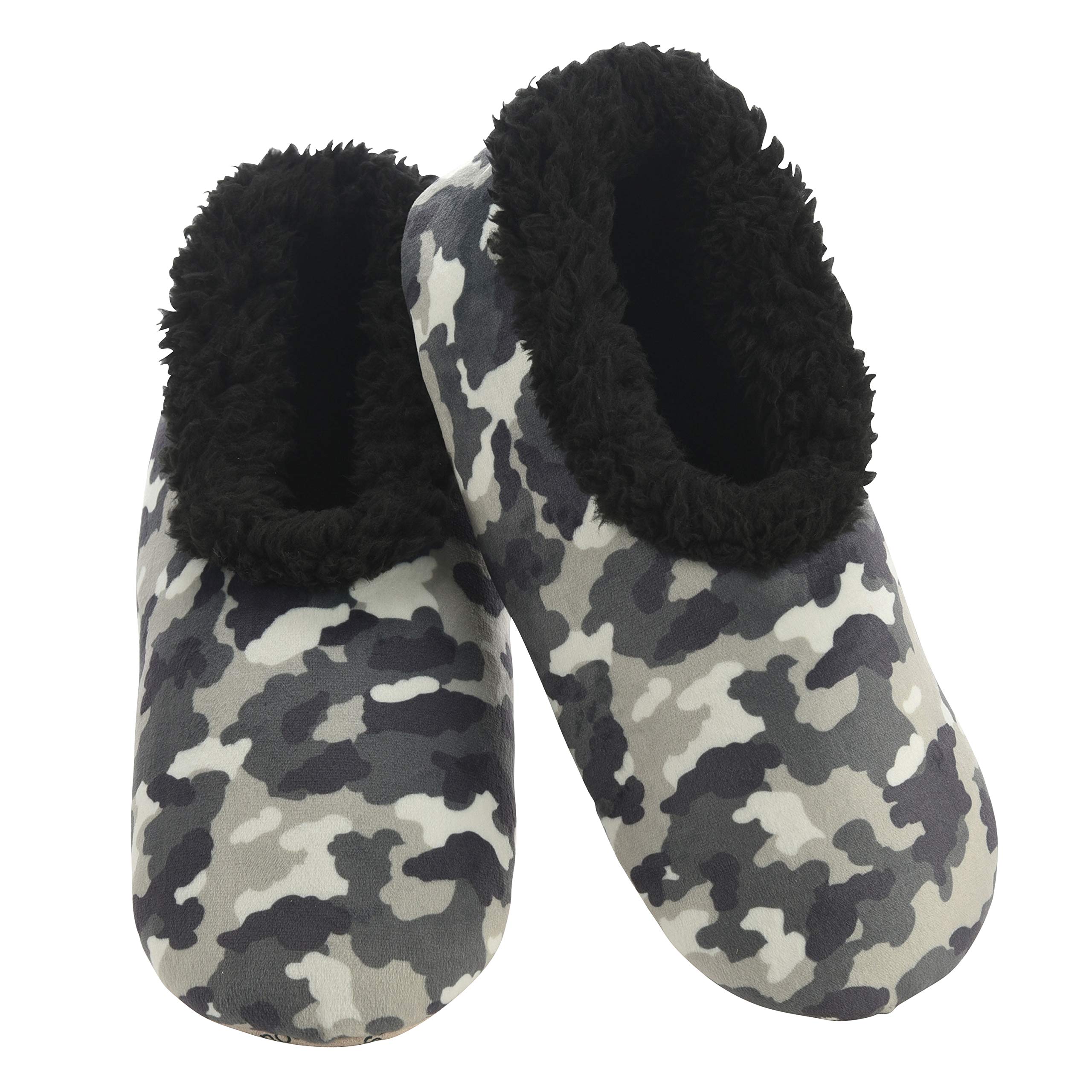 Snoozies Winter House Slippers with Sherpa Fleece Lining and Non-Skid Sole, Mens Slippers Size 11-12 (Camo Grey, Large)
