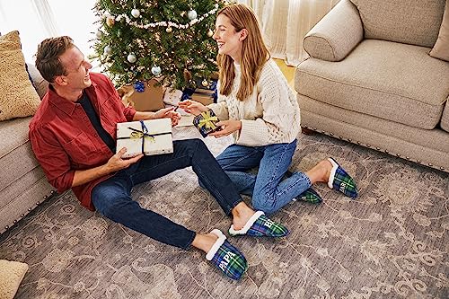 Dearfoams Men's Gifts for Dad Funny Fathers Day Papa Bear Slipper, Green Plaid, 11-12