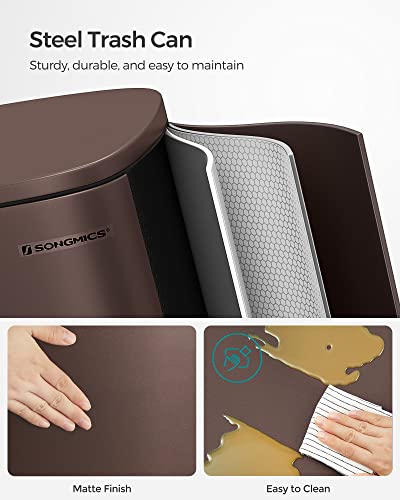 SONGMICS 13 Gallon Trash Can, Stainless Steel Kitchen Garbage Can, Recycling or Waste Bin, Soft Close, Step-On Pedal, Removable Inner Bucket, Brown ULTB50BR